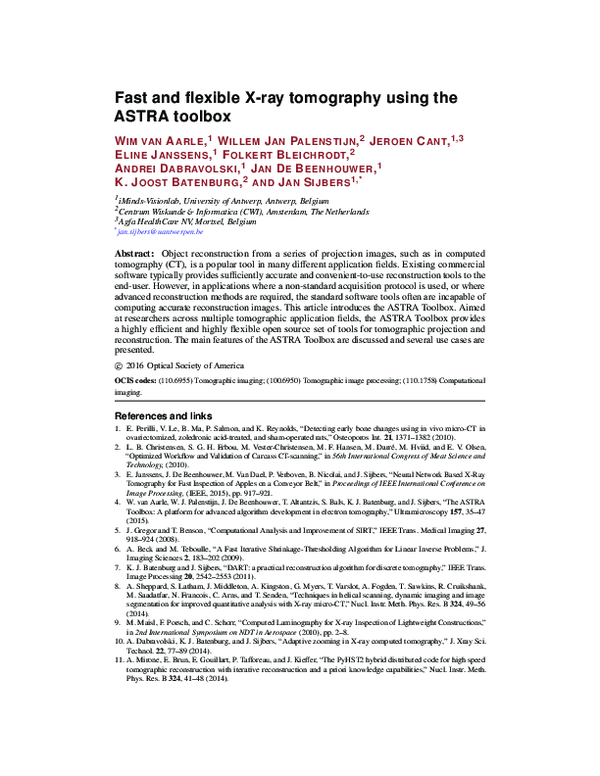 Fast and flexible X-ray tomography using the ASTRA toolbox