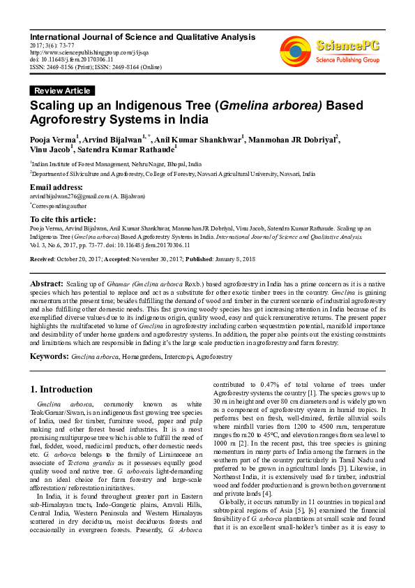(PDF) Scaling up an Indigenous Tree ( Gmelina arborea ) Based ...