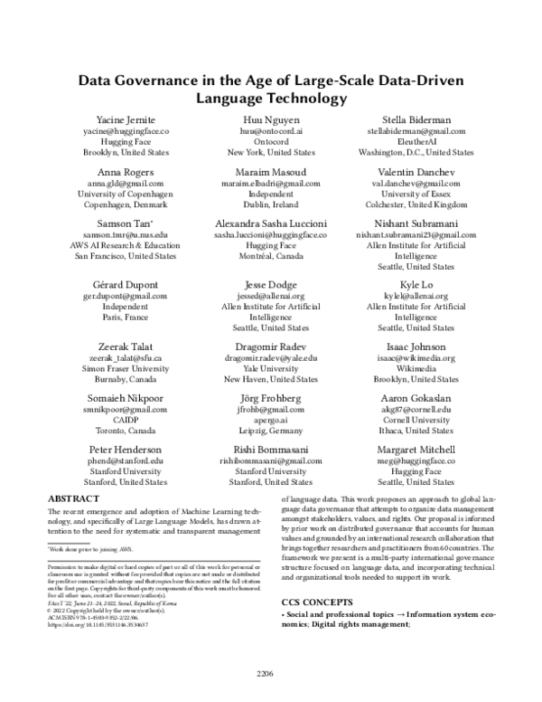 Pdf Data Governance In The Age Of Large Scale Data Driven Language