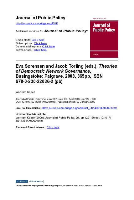 (PDF) Eva Sørensen and Jacob Torfing (eds.), Theories of Democratic ...