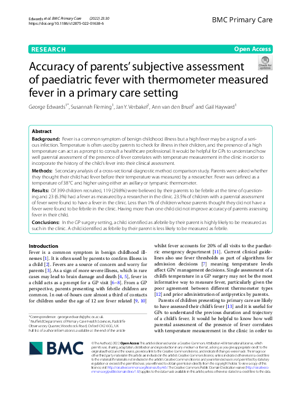 (PDF) Accuracy of parents’ subjective assessment of paediatric fever ...
