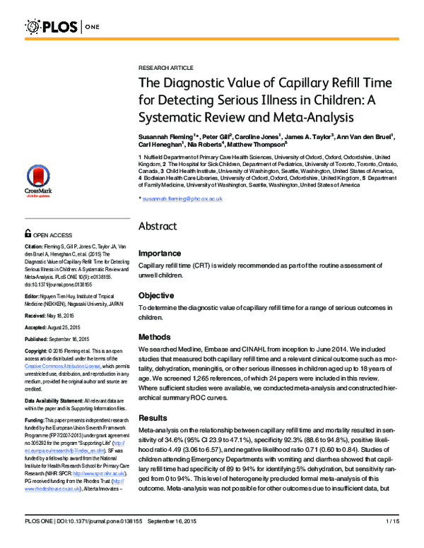 (PDF) The Diagnostic Value of Capillary Refill Time for Detecting ...