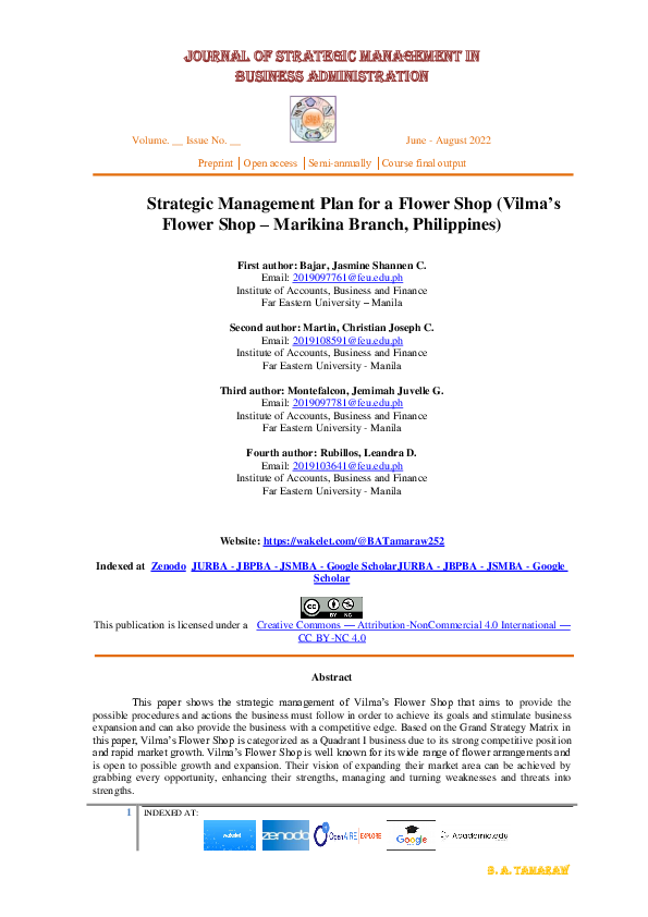 (PDF) Strategic Management Plan for a Flower Shop (Vilma’s Flower Shop ...