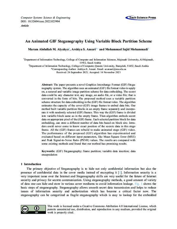 Pdf An Animated Steganography Using Variable Block Partition Scheme