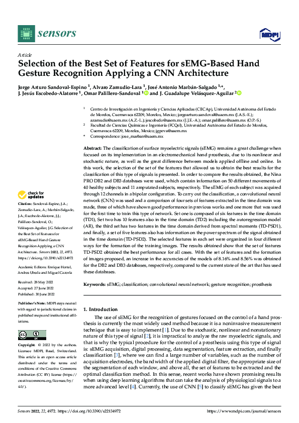 (PDF) Selection of the Best Set of Features for sEMG-Based Hand Gesture Recognition Applying a ...