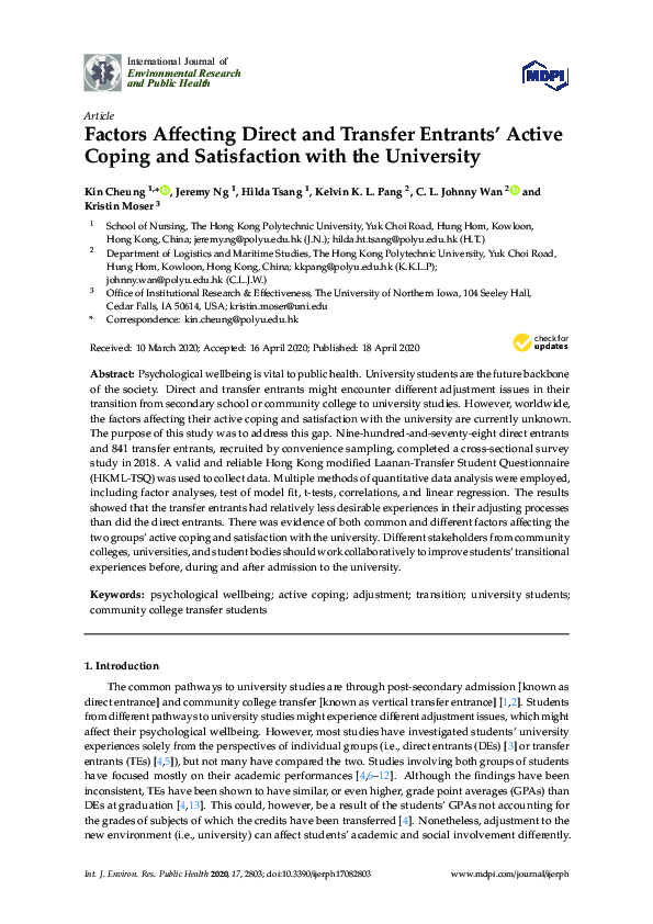 (PDF) Factors Affecting Direct and Transfer Entrants’ Active Coping and ...