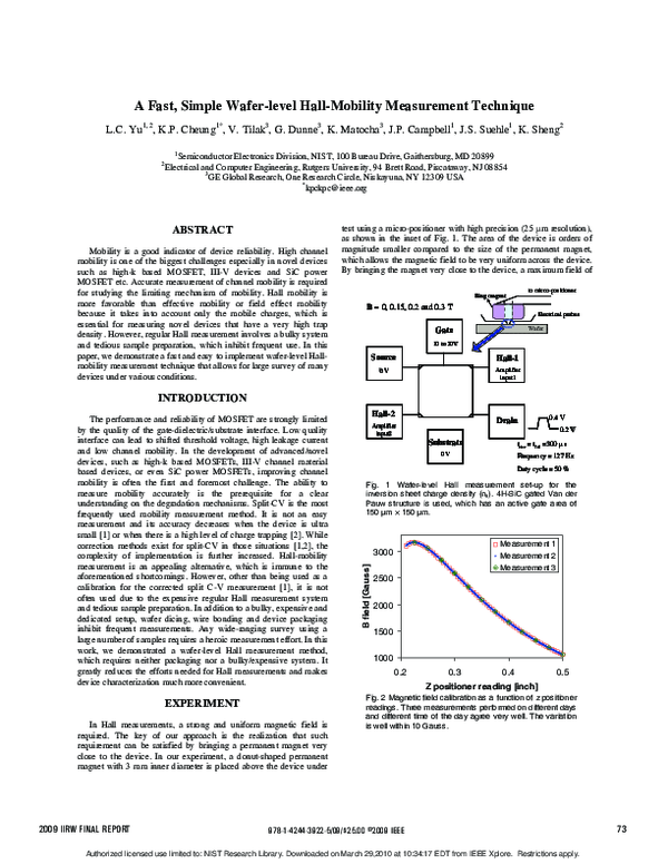 (PDF) A fast, simple wafer-level Hall-mobility measurement technique