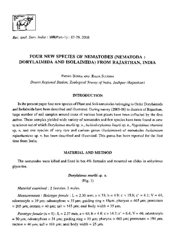 (PDF) Four new species of nematodes (Nematoda: Dorylaimida and ...