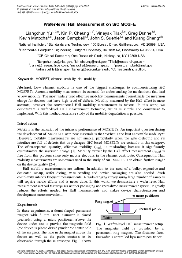 (PDF) Wafer-level Hall Measurement on SiC MOSFET | NIST