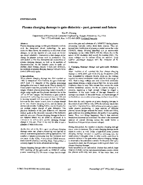 (PDF) Plasma charging damage to gate dielectric-past, present and future