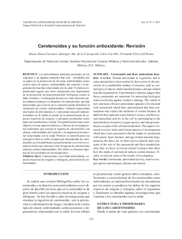 (PDF) [Carotenoids and their antioxidant function: a review]