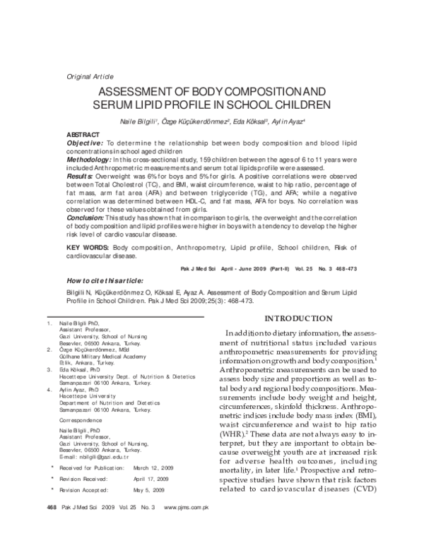 (PDF) Assessment of Body Composition and Serum Lipid Profile in School ...