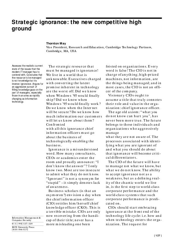 (PDF) Strategic ignorance: the new competitive high ground