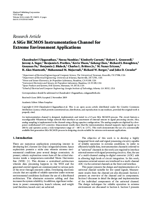 (PDF) A SiGe BiCMOS Instrumentation Channel for Extreme Environment ...
