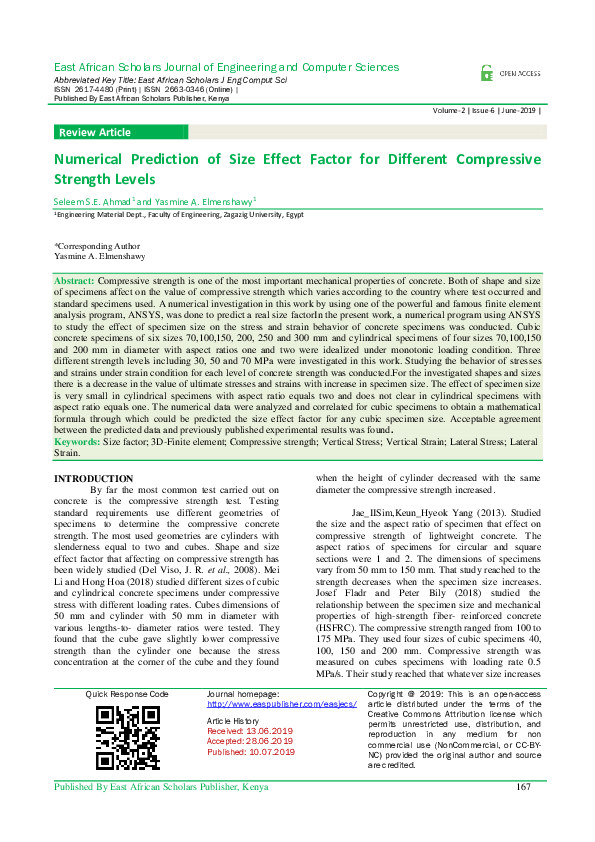 (PDF) Numerical Prediction of Size Effect Factor for Different ...