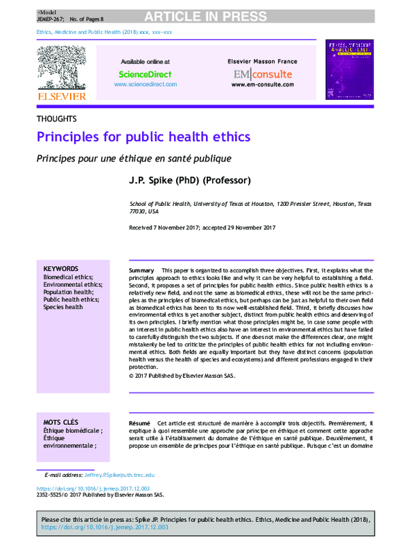 (PDF) Principles for public health ethics