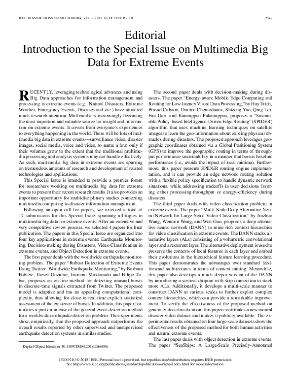 (PDF) Editorial: Introduction to the Special Issue on Multimedia Data Mining