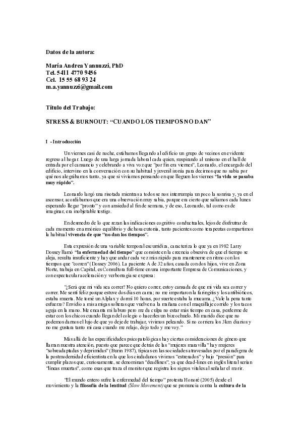 (PDF) Stress & Burnout, por María Andrea Yannuzzi, PhD