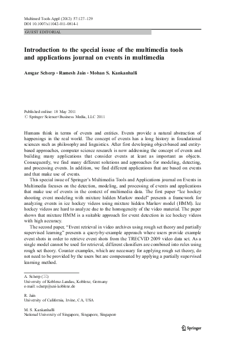 (PDF) Introduction to the special issue of the multimedia tools and applications journal on ...