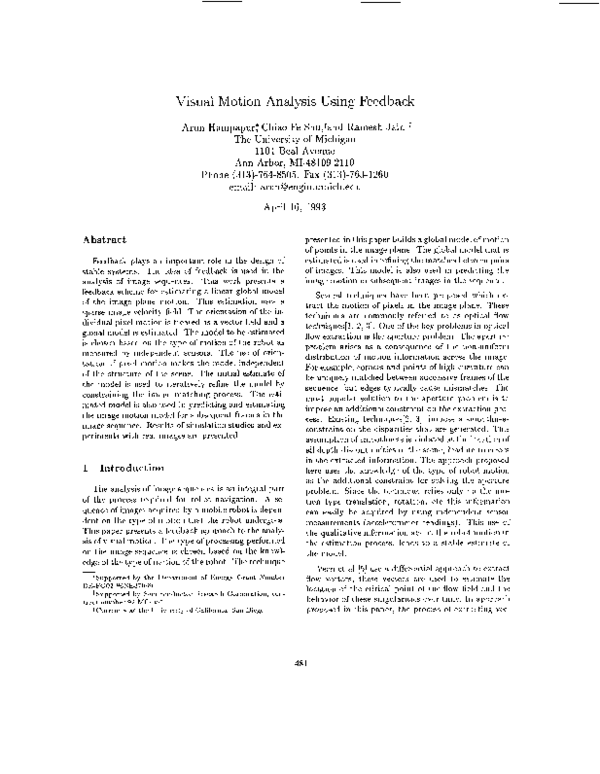 (PDF) Visual Motion Analysis Using Feedback