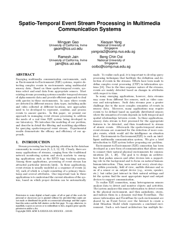 (PDF) Spatio-temporal Event Stream Processing in Multimedia Communication Systems