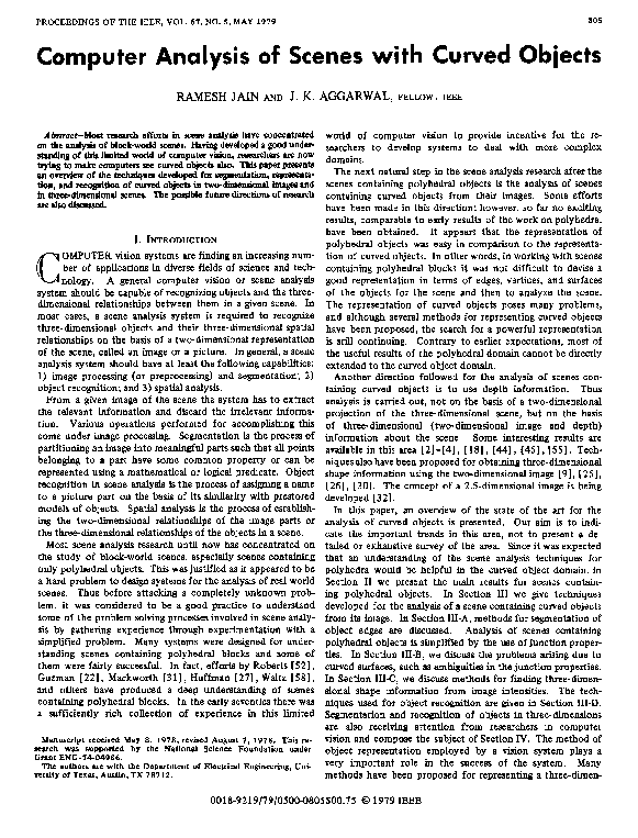 (PDF) Computer analysis of scenes with curved objects