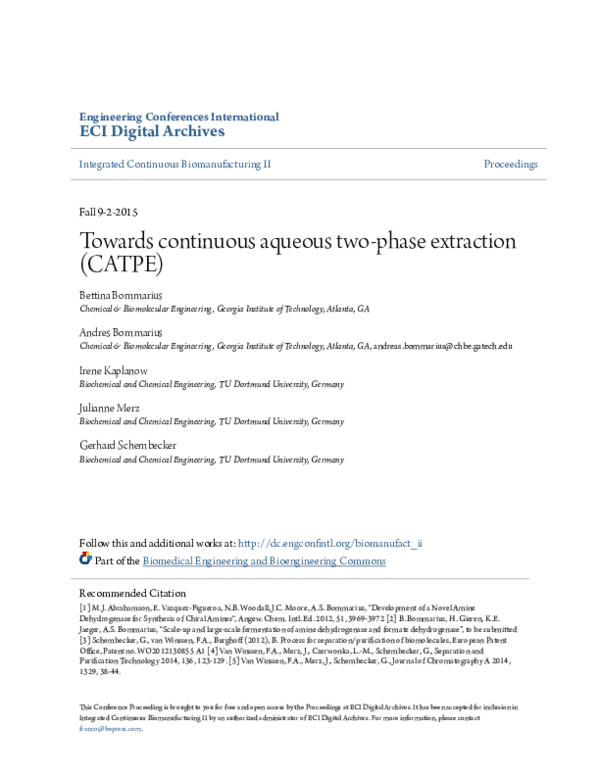 (PDF) Towards continuous aqueous two-phase extraction (CATPE)