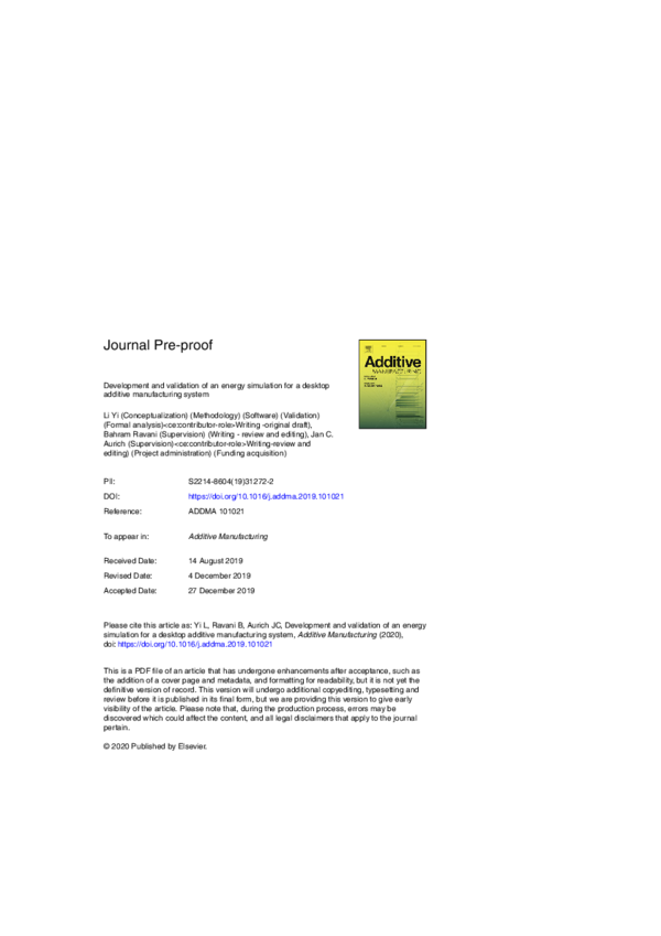 Pdf Development And Validation Of An Energy Simulation For A Desktop Additive Manufacturing System