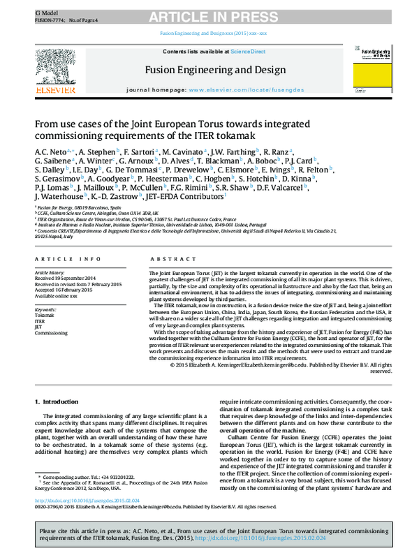 (PDF) From use cases of the Joint European Torus towards integrated ...