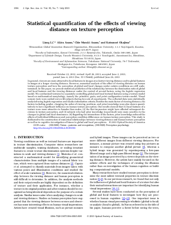 (PDF) Statistical quantification of the effects of viewing distance on texture perception