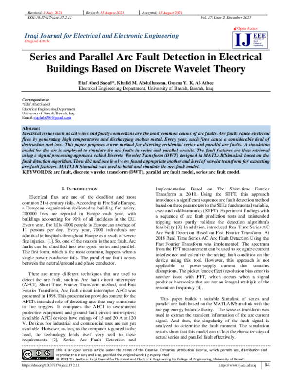Pdf Series And Parallel Arc Fault Detection In Electrical Buildings