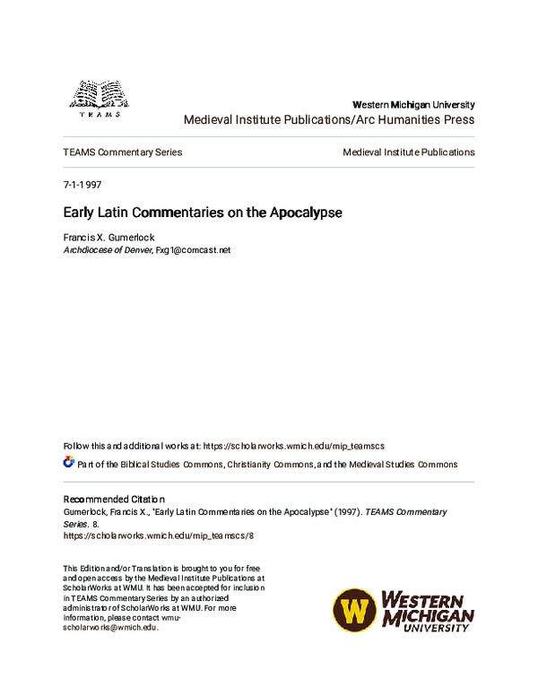 (PDF) Early Latin Commentaries on the Apocalypse