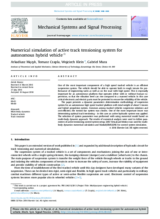 (PDF) Numerical simulation of active track tensioning system for ...