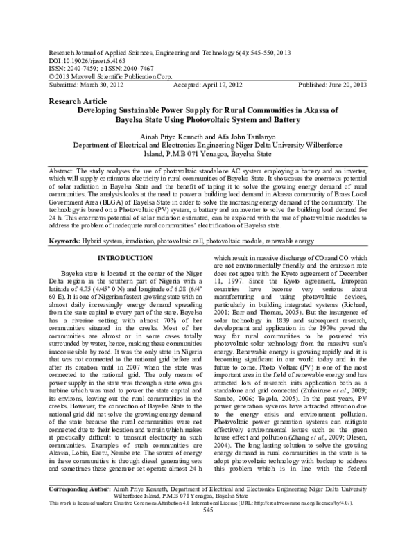 (PDF) Developing Sustainable Power Supply for Rural Communities in ...