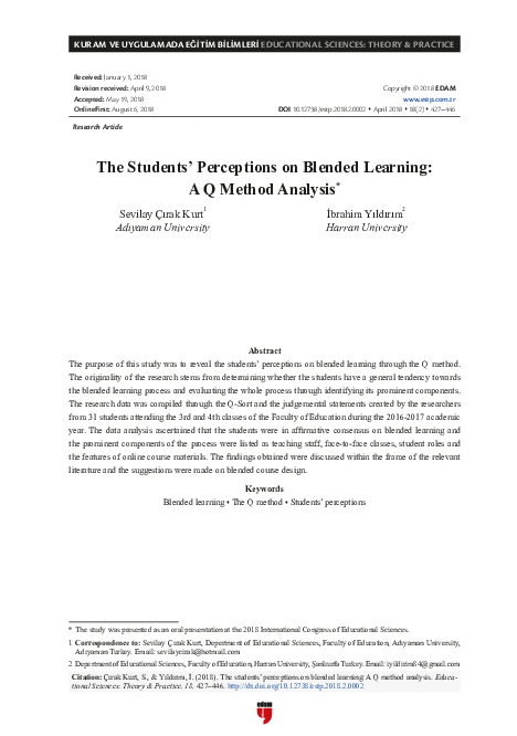 (PDF) The Students’ Perceptions on Blended Learning: A Q Method Analysis