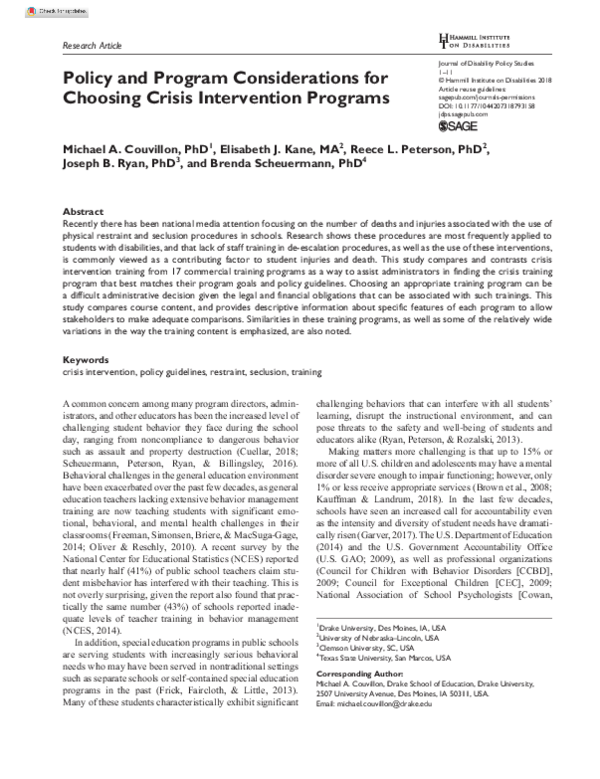 (PDF) Policy and Program Considerations for Choosing Crisis ...