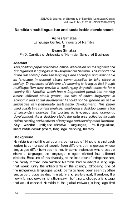 (PDF) Namibian multilingualism and sustainable development