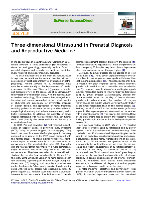 (PDF) Three-dimensional Ultrasound in Prenatal Diagnosis and Reproductive Medicine