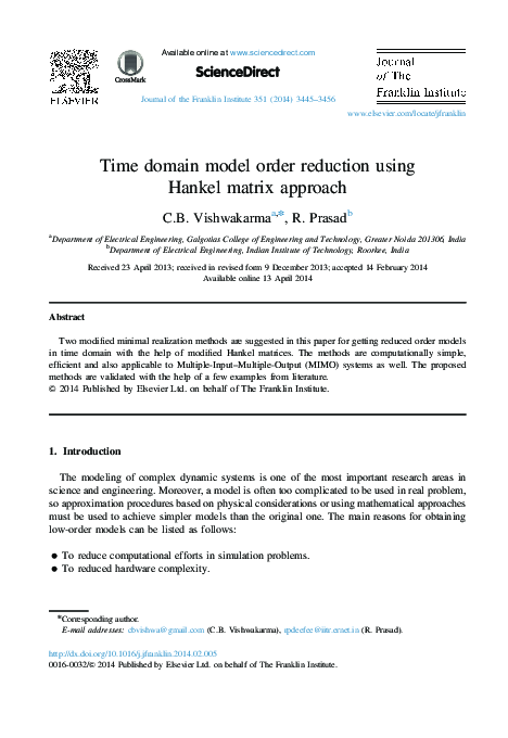 (PDF) Time domain model order reduction using Hankel matrix approach