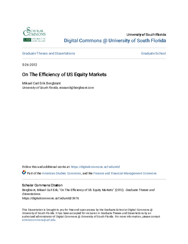 (PDF) On The Efficiency of US Equity Markets