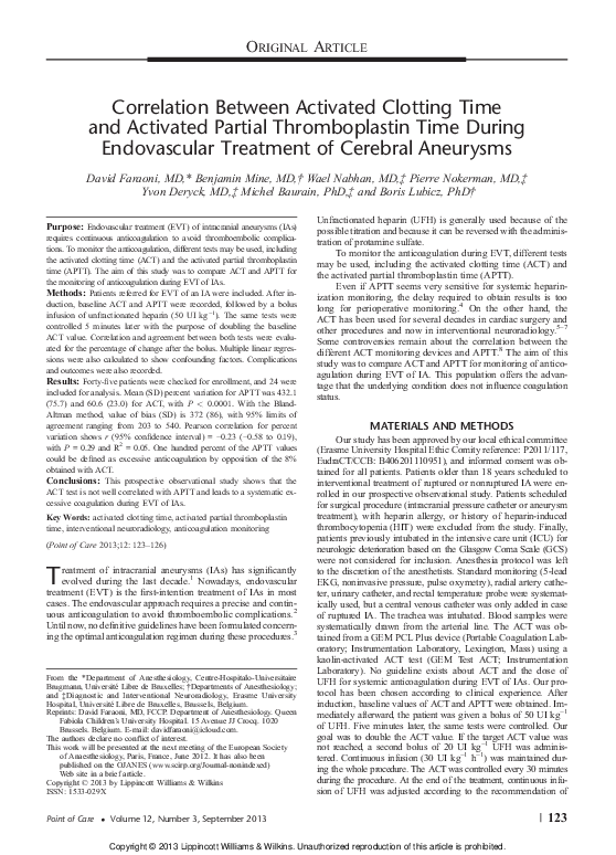 (PDF) Comparing ACT and APTT in Intracranial EVT