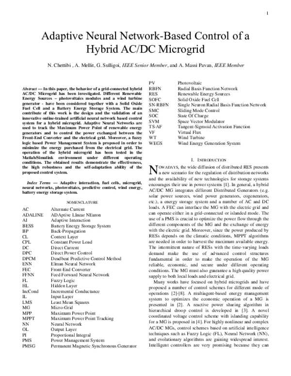 (PDF) Adaptive Neural Network-Based Control of a Hybrid AC/DC Microgrid