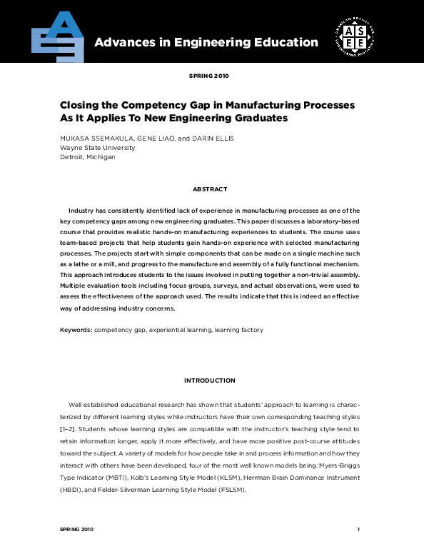 (PDF) Closing the competency gap in manufacturing processes as it ...