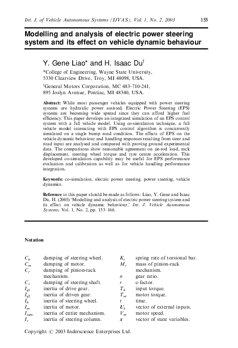 (PDF) Modelling and analysis of electric power steering system and its ...