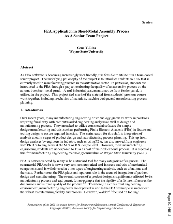 (PDF) FEA Application in Sheet-Metal Assembly Process As A Senior Team ...