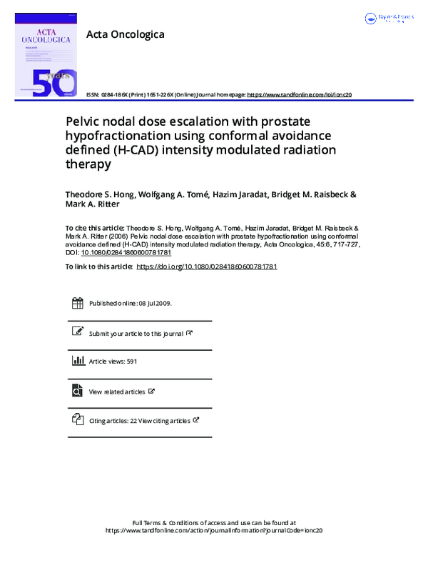 Pdf Pelvic Nodal Dose Escalation With Prostate Hypofractionation