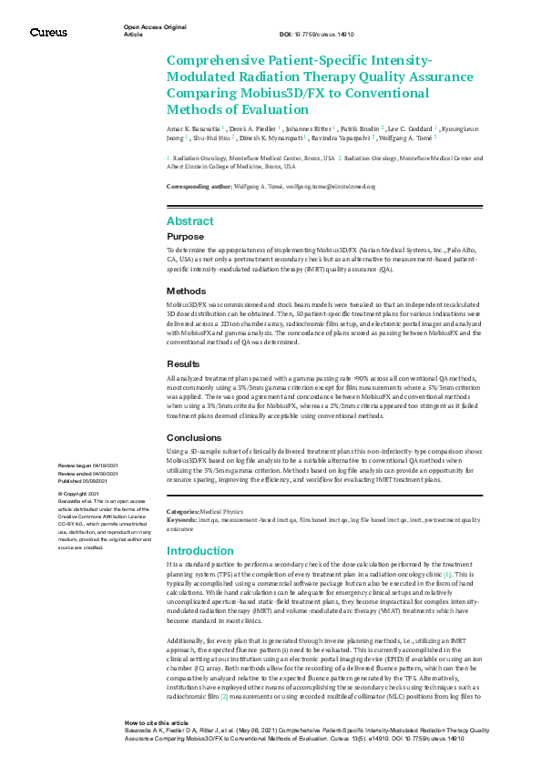 (PDF) Comprehensive Patient-Specific Intensity-Modulated Radiation Therapy Quality Assurance ...