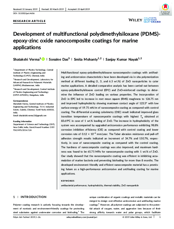(PDF) Development of multifunctional polydimethylsiloxane (PDMS)‐epoxy ...