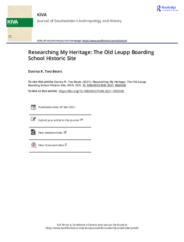 (PDF) Researching My Heritage: The Old Leupp Boarding School Historic Site