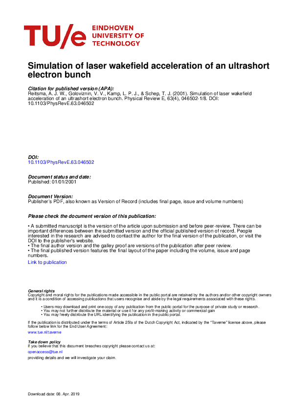 (PDF) Simulation of laser wakefield acceleration of an ultrashort electron bunch